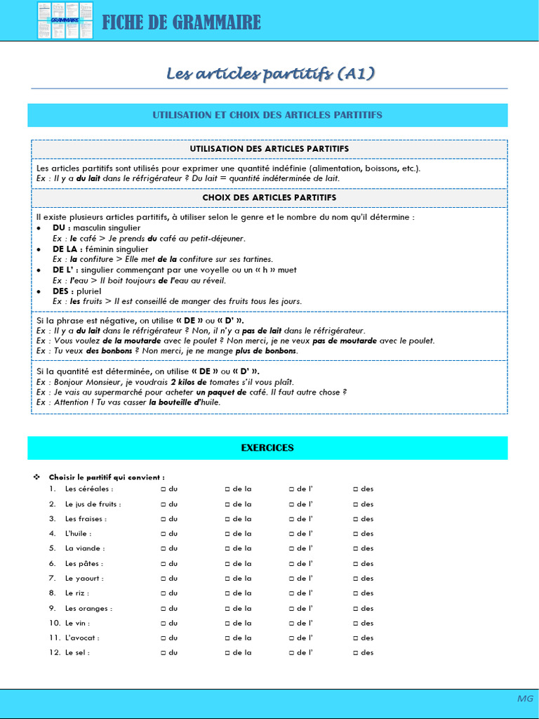 a1 Grammaire Articles-partitifs | PDF