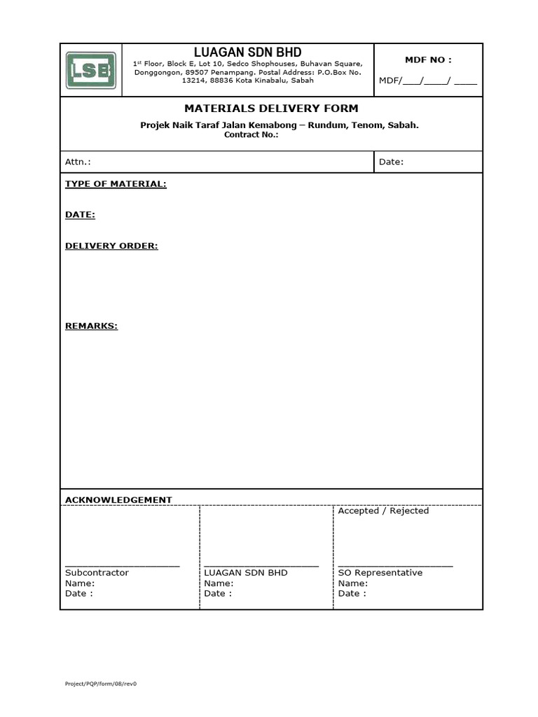 08 - Materials Delivery Form | PDF