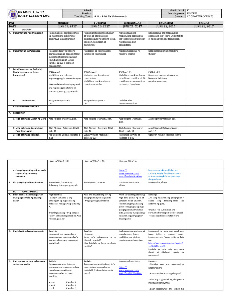 DLL_FILIPINO 5_Q1_W3 | PDF