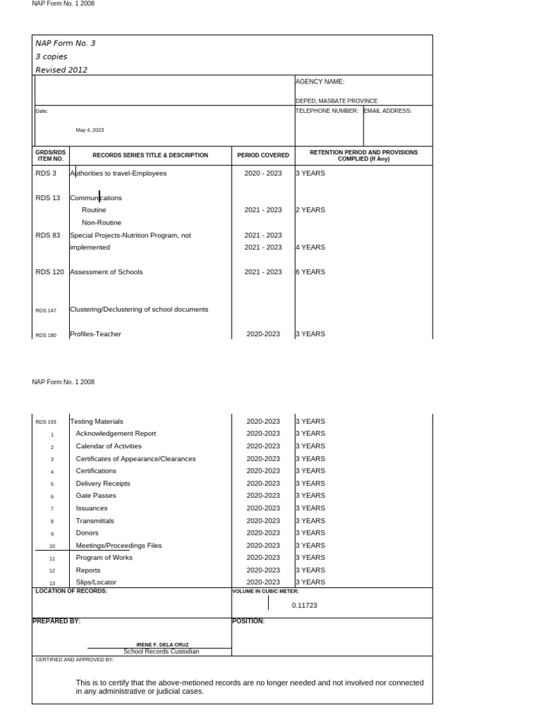 NAP Form 1 Inventory Appraisal Blank (1) | PDF