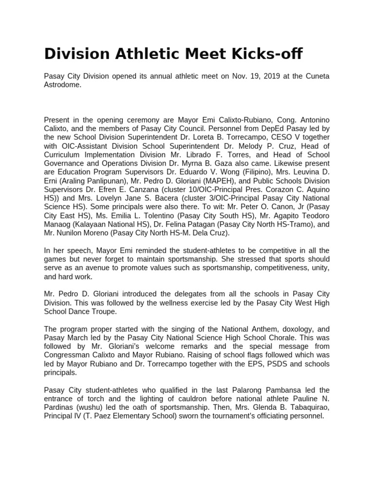 Division Athletic Meet Kicks | PDF