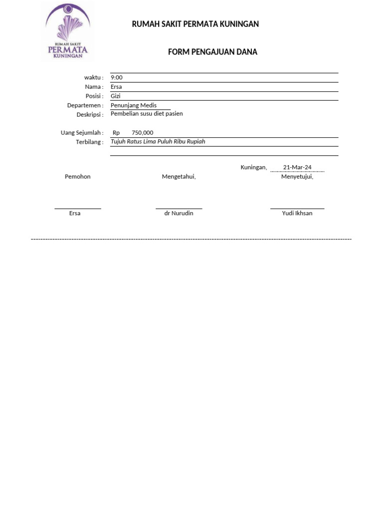 Form Pengajuan Dana | PDF