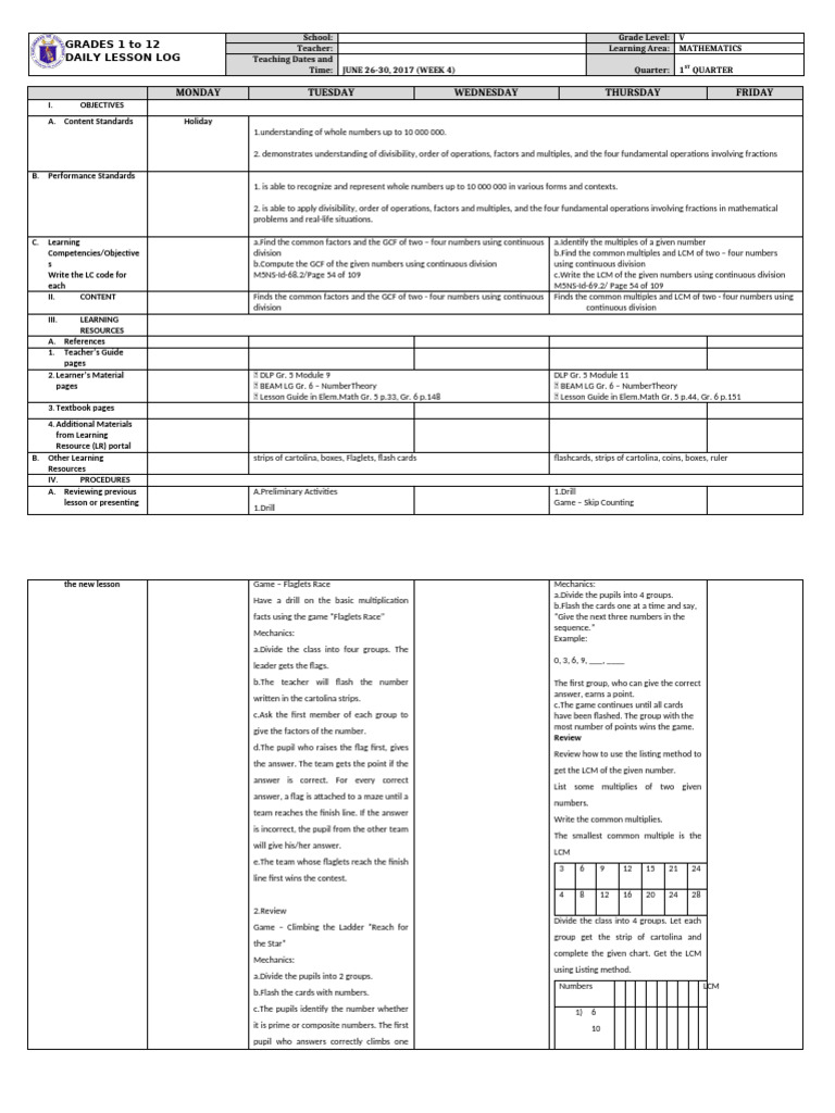 DLL Mathematics 5 q1 w4 | PDF