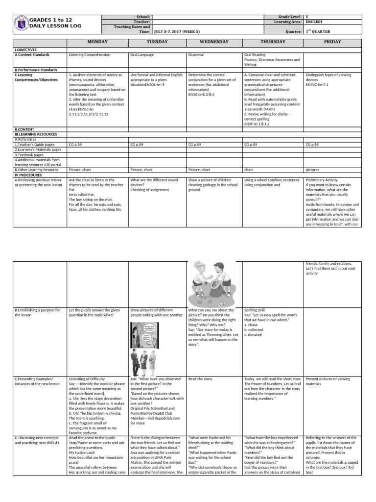 DLL - English 5 - Q1 - W5 | PDF