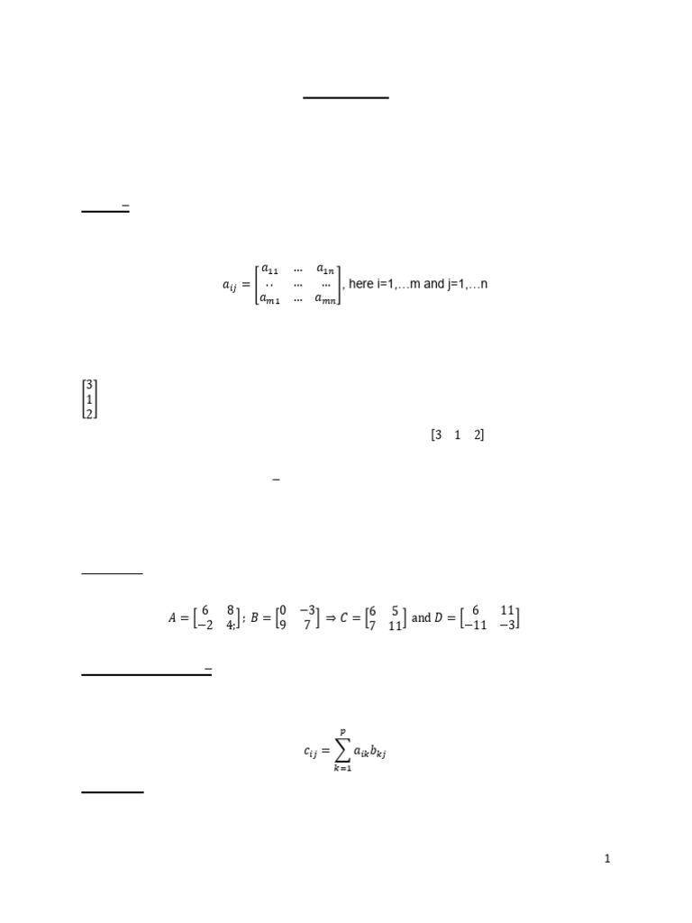 Unit 3 - Introduction To Matrix Algebra | PDF