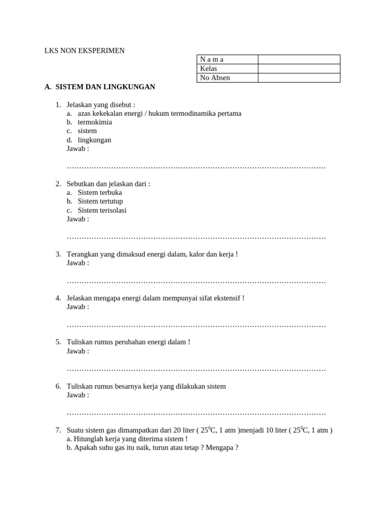 LKPD NON EKSPERIMEN Termo | PDF