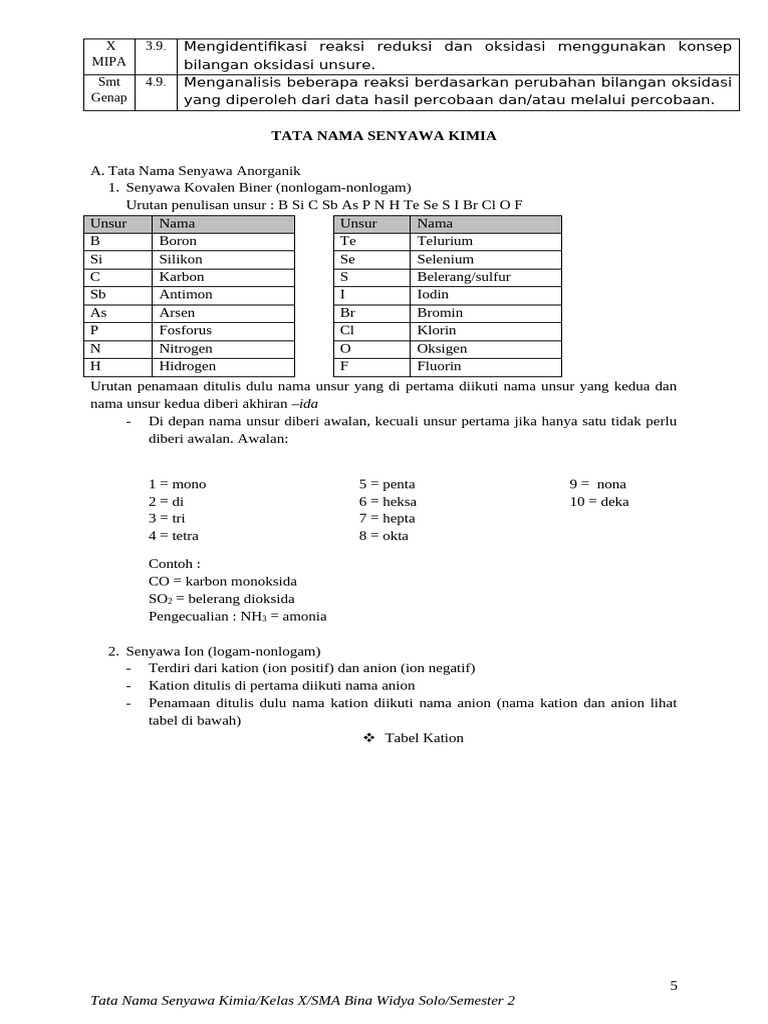 HO 3.9b HANDOUT TATA NAMA SENYAWA KIMIA | PDF
