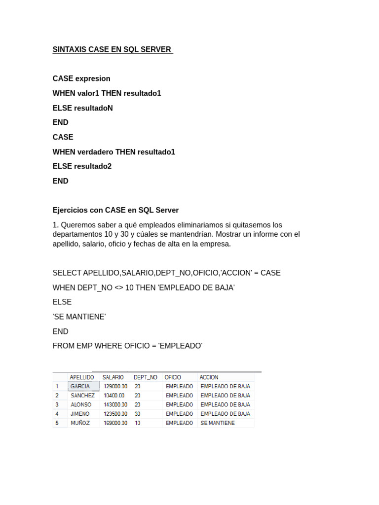 SINTAXIS CASE EN SQL SERVER1 | PDF