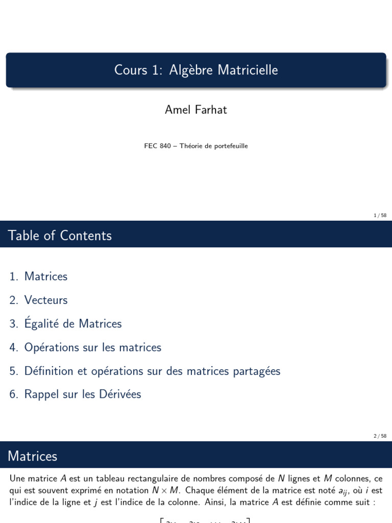 cours 1 Algèbre Matricielle | PDF