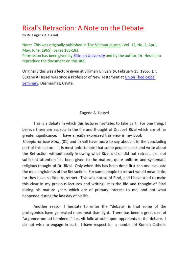 Rizal Retraction | PDF