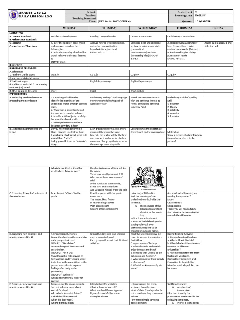 DLL - English 5 - Q1 - W6 | PDF