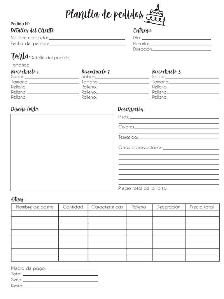 Planilla para Mesas Dulce | PDF