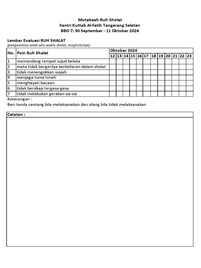 Mutabaah Ruh Sholat | PDF