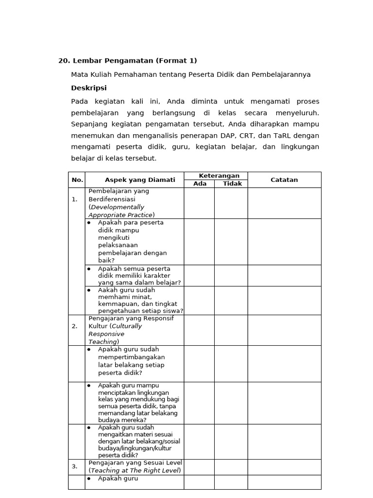 Lembar Pengamatan | PDF