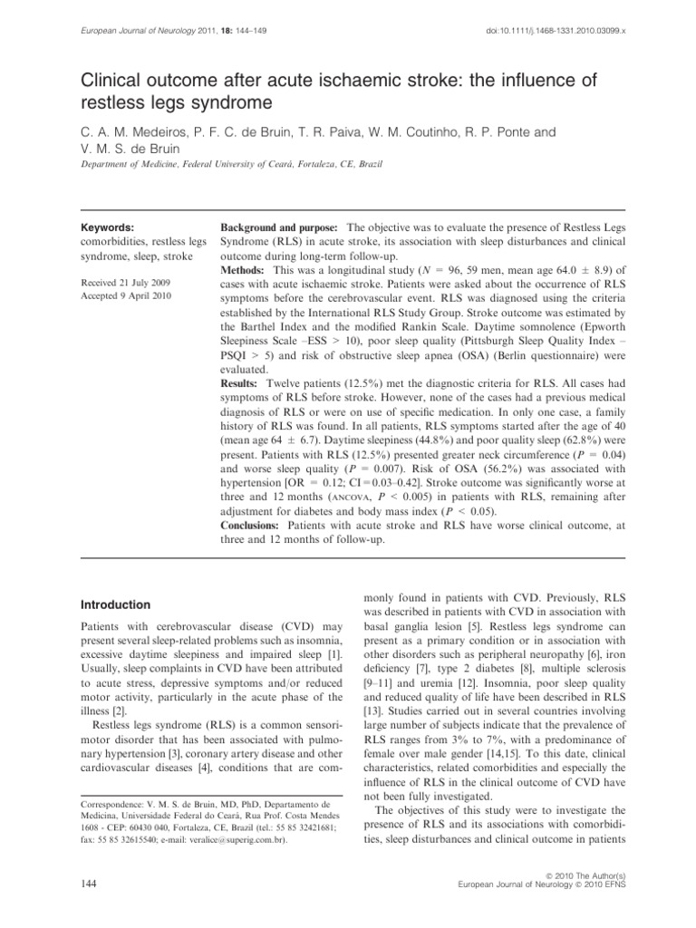 Clinical Outcome After Acute Ischaemic Stroke: The Influence of ...