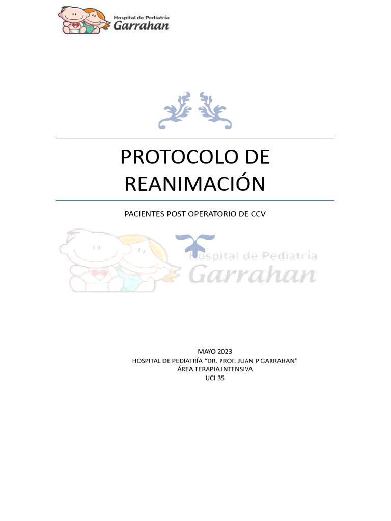 Protocolo RCP Postoperatorio CCV | PDF | Reanimación cardiopulmonar | Paro cardíaco