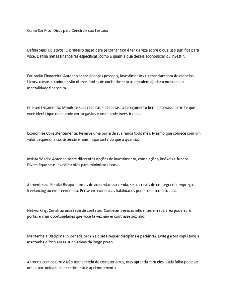 Dicas Práticas para Construir Sua Fortuna | PDF