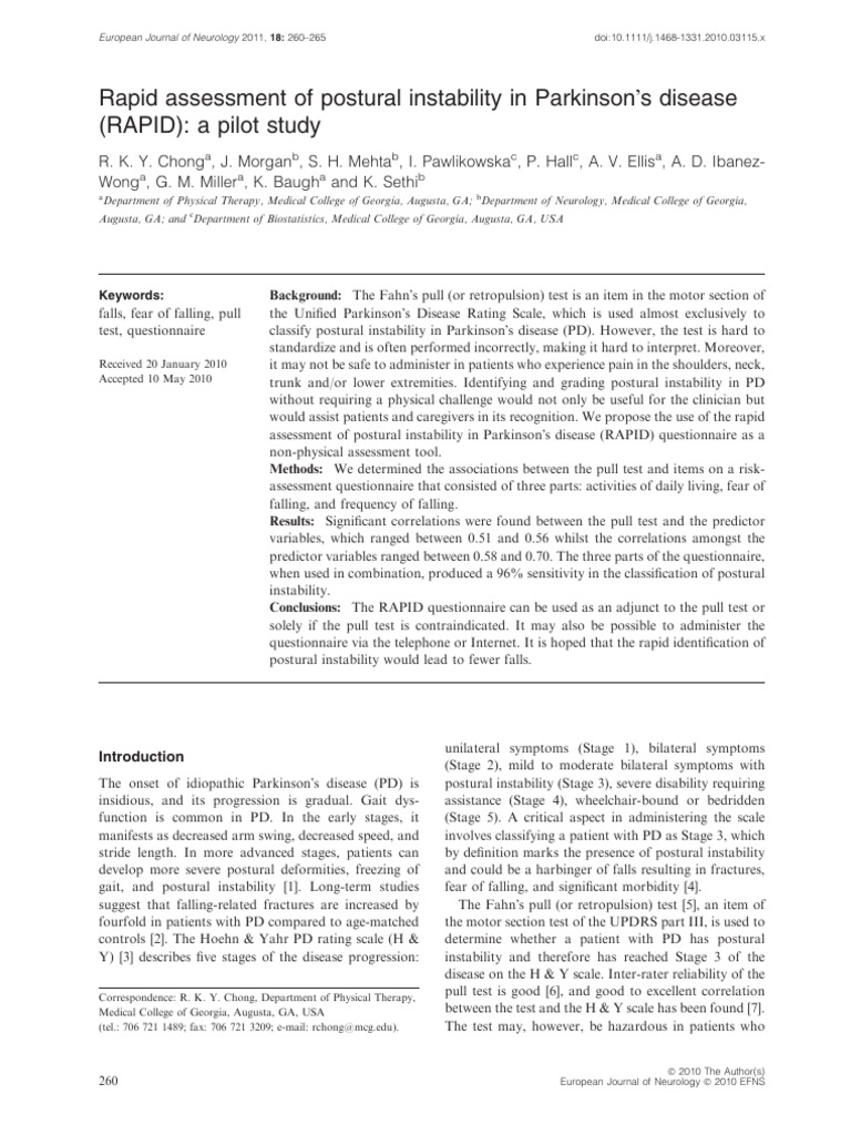 RAPID Questionnaire for Parkinson's Instability | PDF | Epidemiology ...