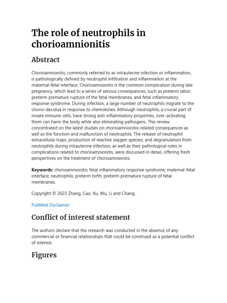 The Role of Neutrophils in Chorioamnionitis | PDF