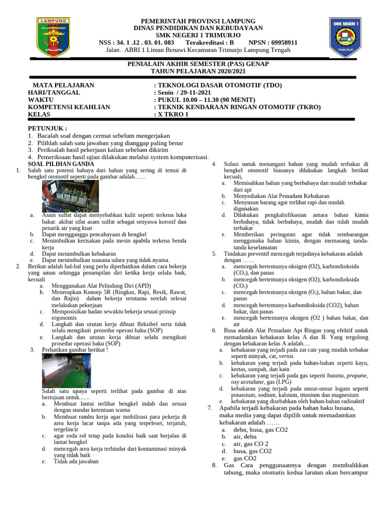 Soal Tdo Pas X TKR 1 | PDF