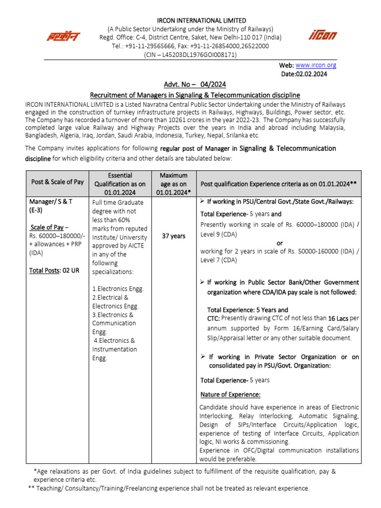 Advt For Manager ST Final | PDF | Electronics | Business