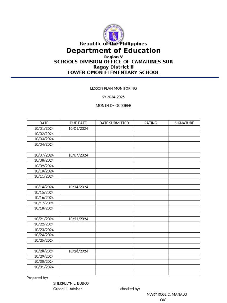 Lesson Plan Monitoring | PDF