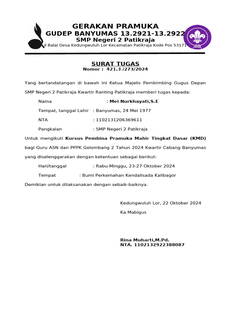 SURAT TUGAS KAMABIGUS-KMD (1) | PDF