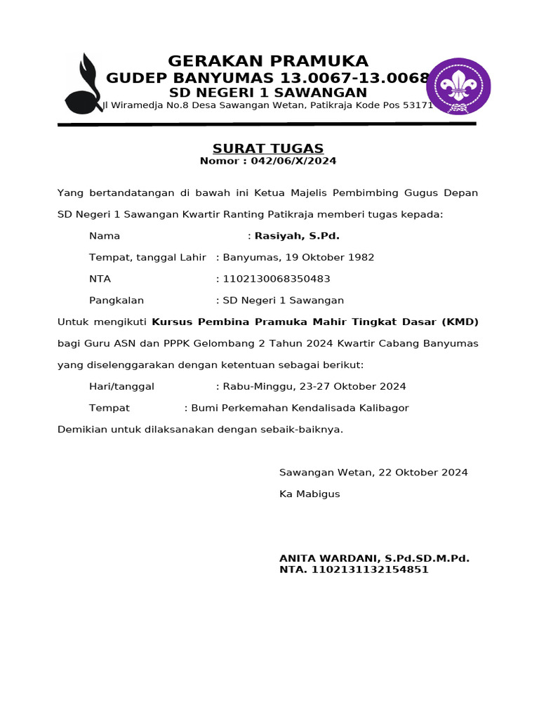 Surat Tugas Kamabigus-Kmd | PDF