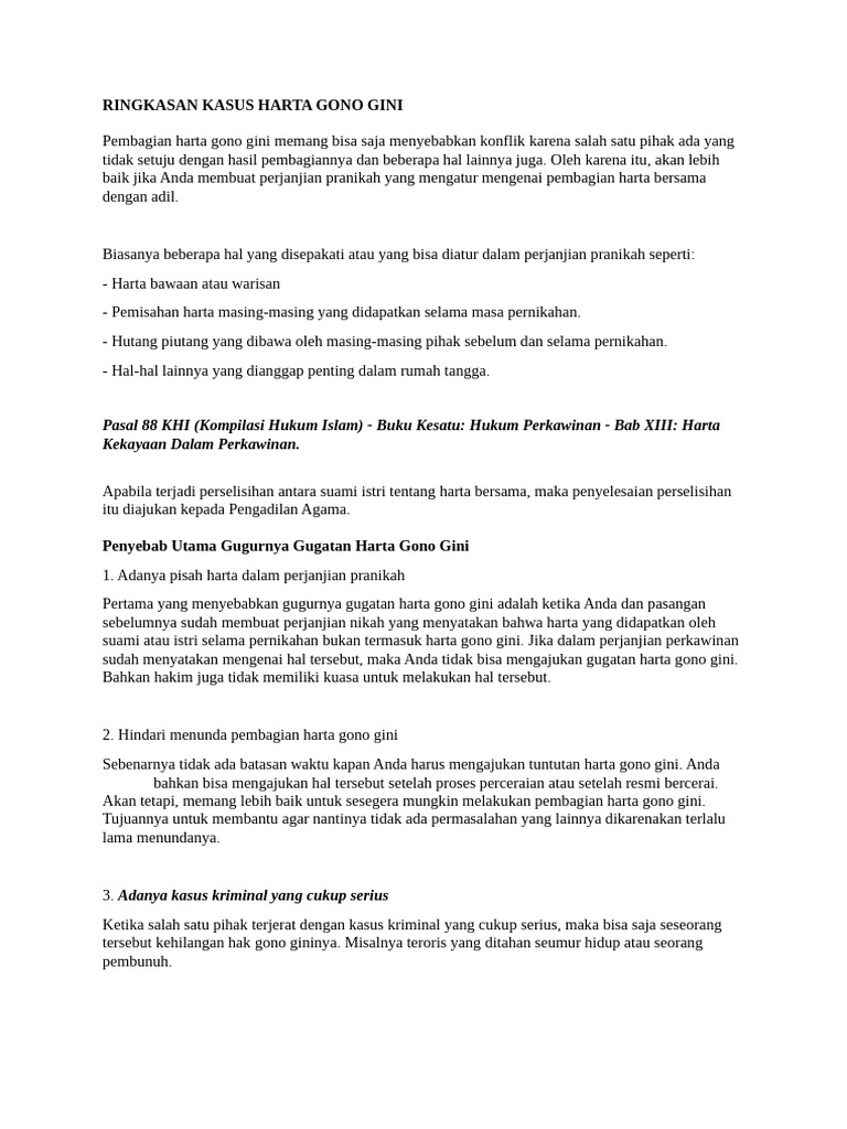 Ringkasan Kasus Harta Gono Gini | PDF