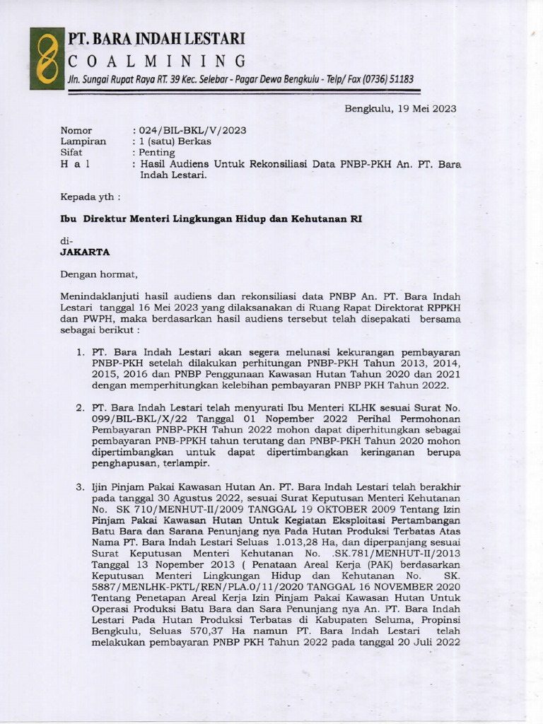 Surat Audiens Rekon PNBP BIL | PDF