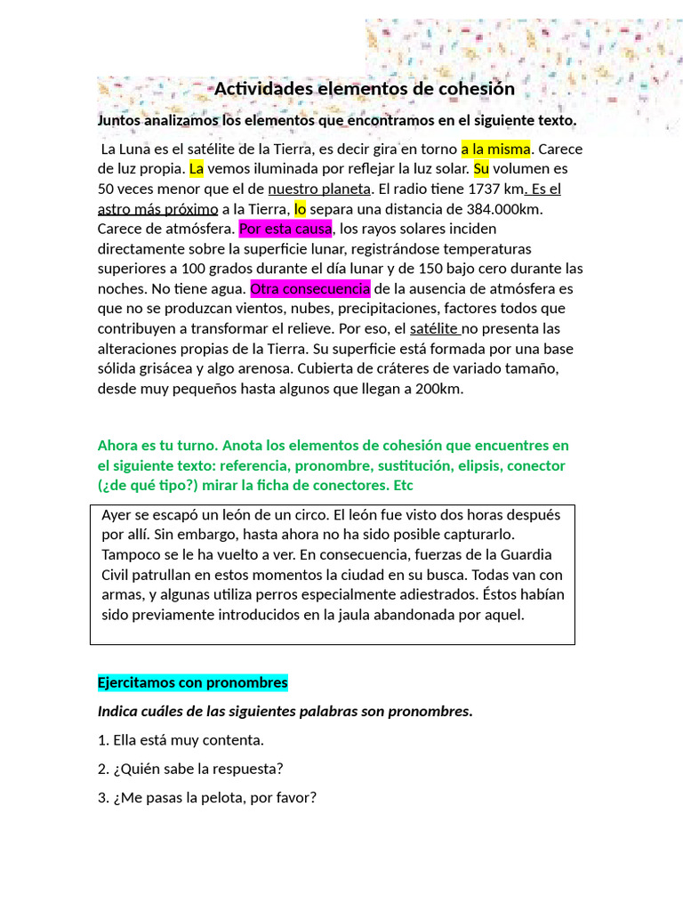 Actividades Elementos de Cohesión | PDF