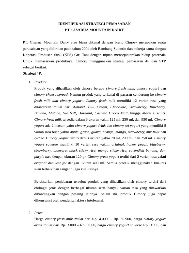 Identifikasi PT Cimory | PDF