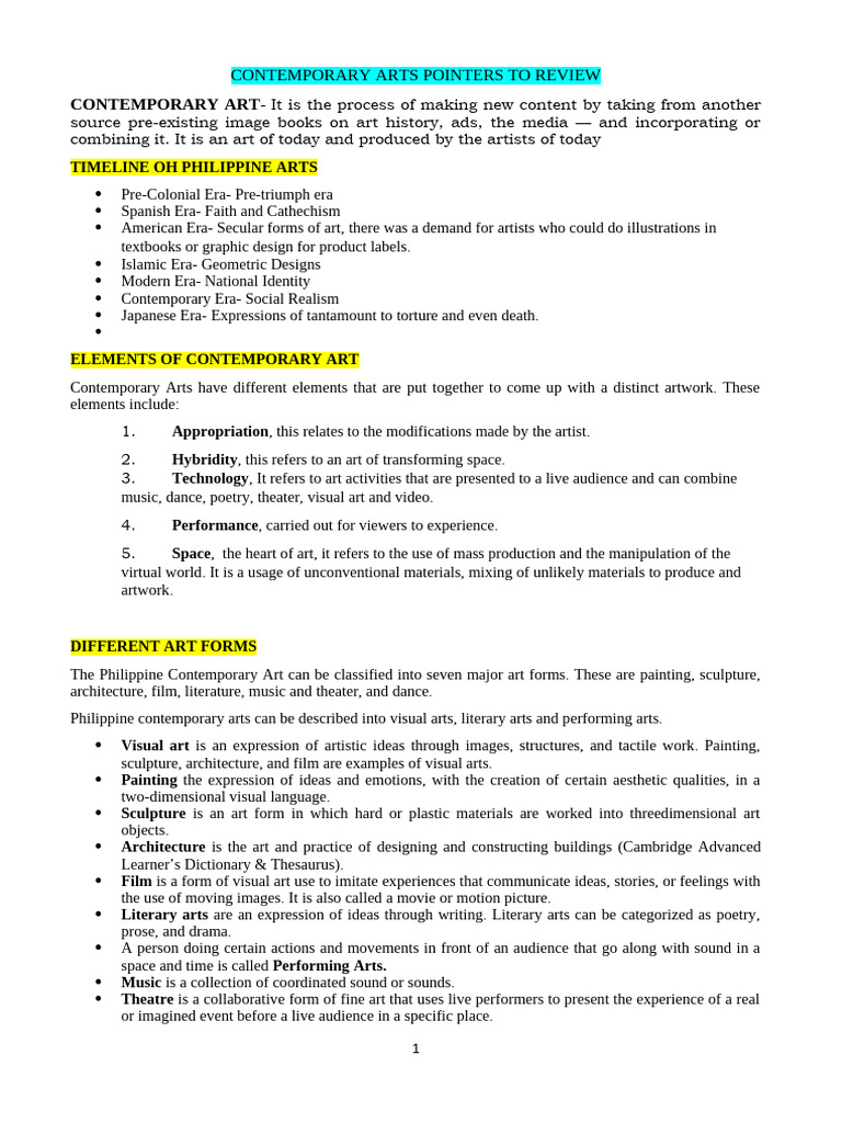 Cpar-Q1 Reviewer | PDF | The Arts | Fine Art