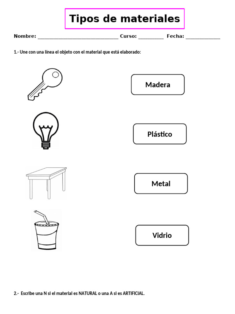 Guía tipos de materiales 1° basico | PDF