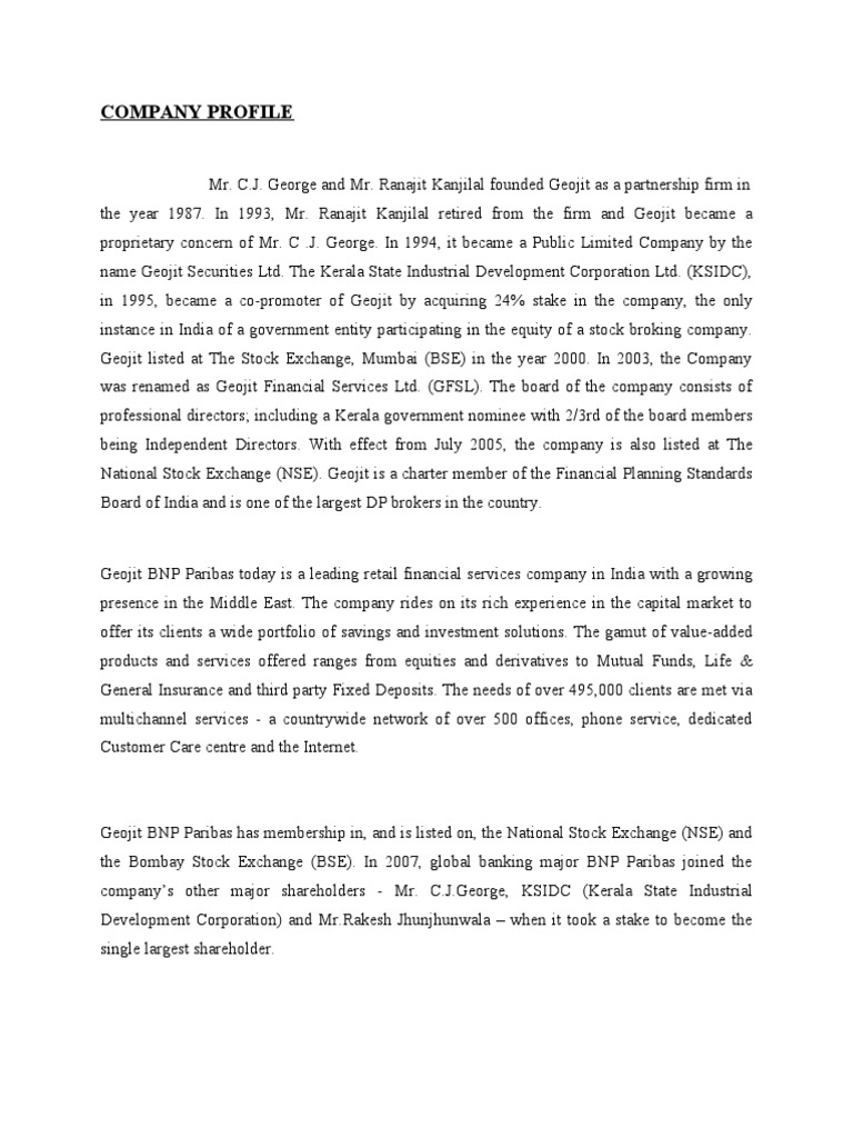 Geojit Company Profile | PDF | Bnp Paribas | Stocks