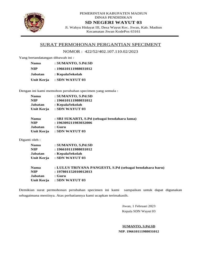 SPECIMENT bBENDAHARA LULUS | PDF