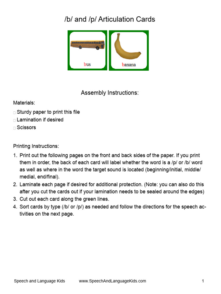 B and P Articulation Cards | PDF