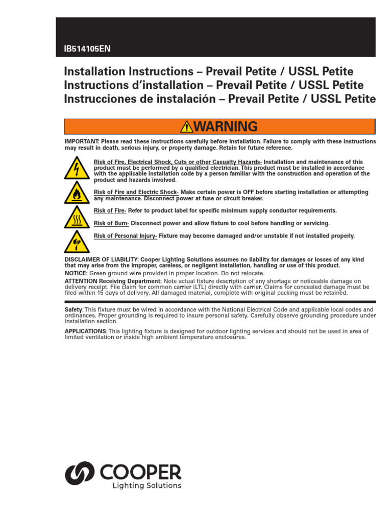 Installation Instructions For Prevail Petite USSL Petite | PDF