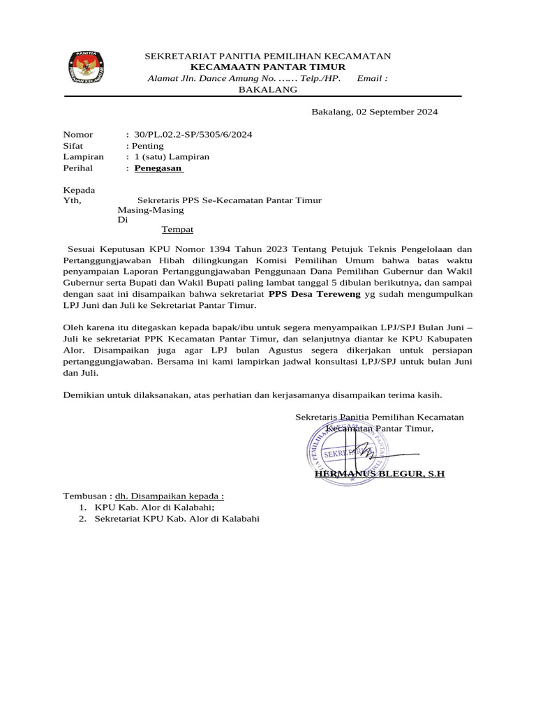 contoh SURAT PENEGASAN | PDF
