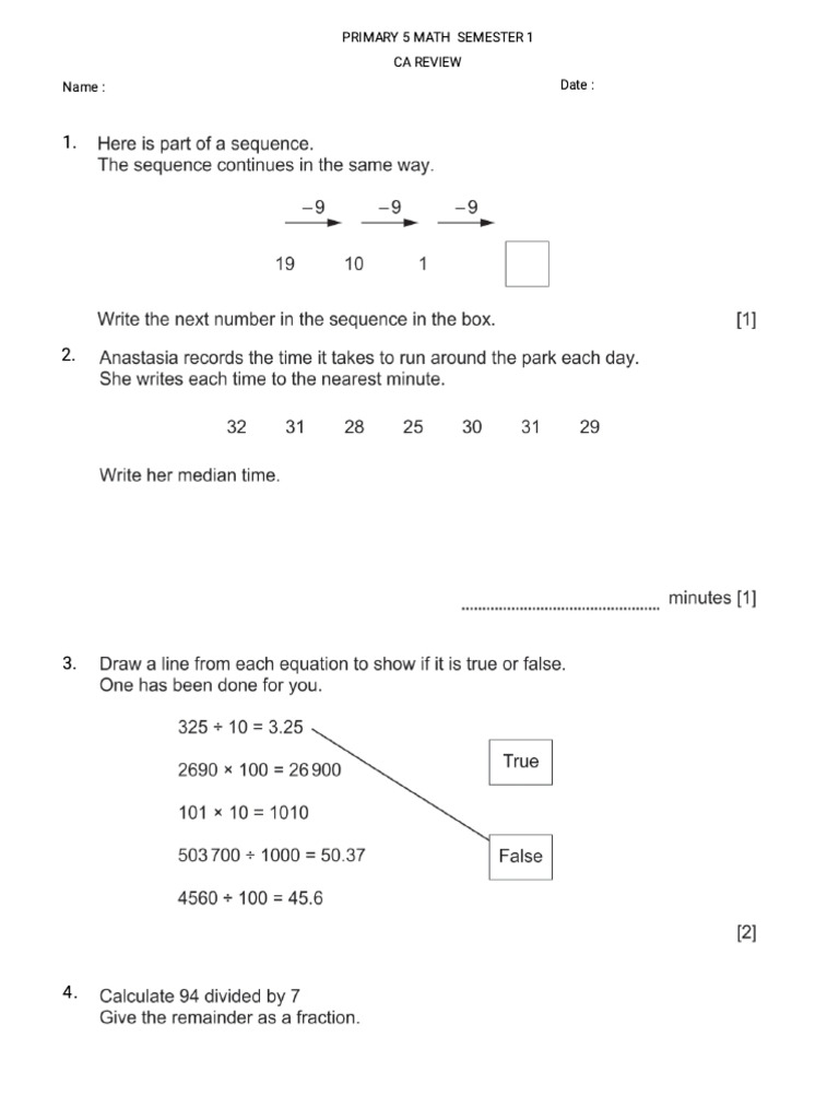 Primary 5 Math CA Review | PDF