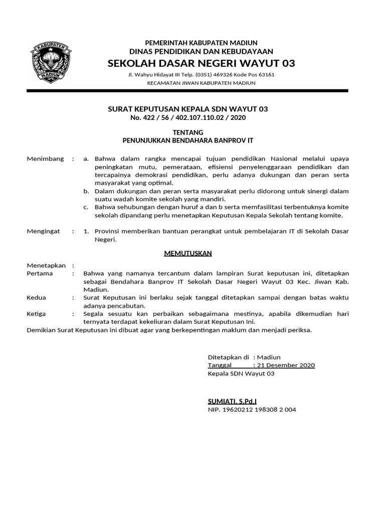 SK Bendahara Banprov It - Sri Sukarti - 2020 - TTD Bu Sumiati | PDF