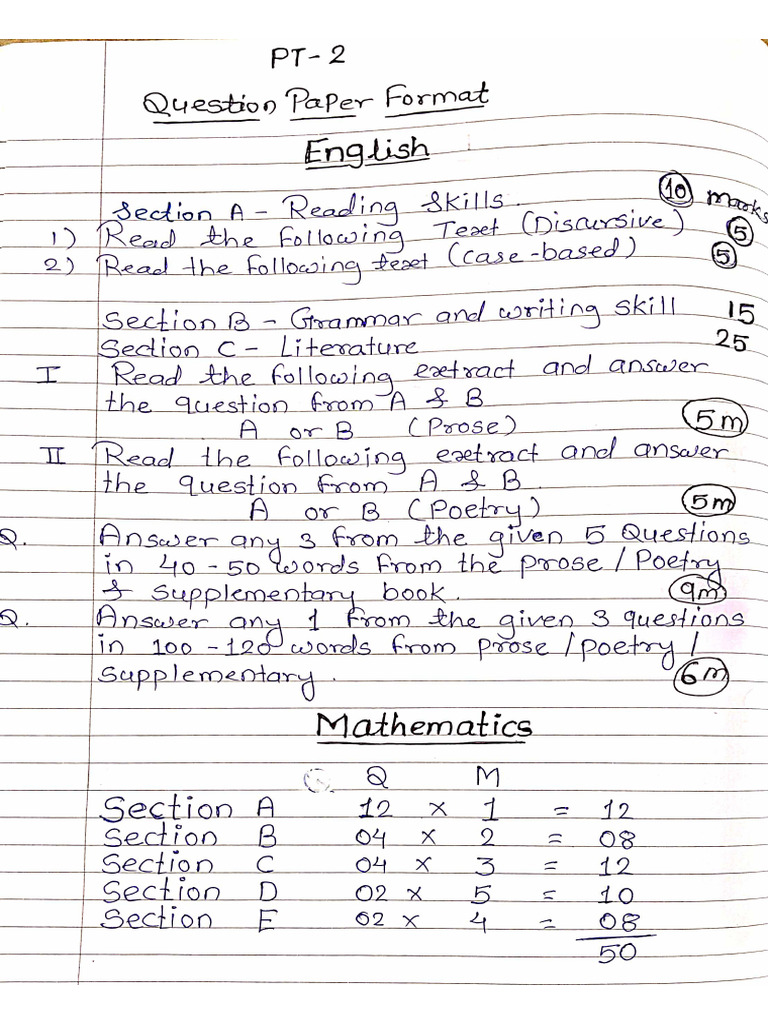 PT 2 Exam Question Paper Format | PDF