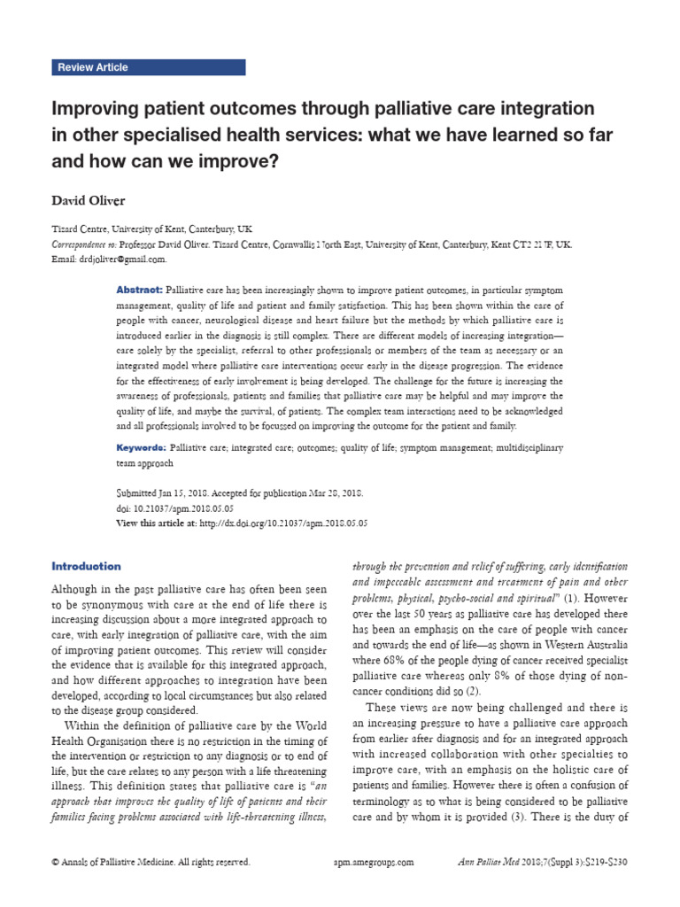 Improving Patient Outcomes Through Palliative Care Integration in Other Specialised Health ...