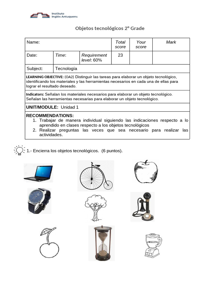 Prueba 1 Tecnologia Segundo Básico | PDF | Tecnología | Juegos y ...