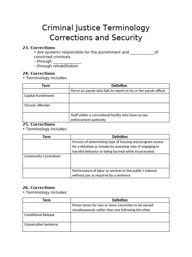 Corrections - Criminal Justice Terminology Guided Notes | PDF | Prison ...