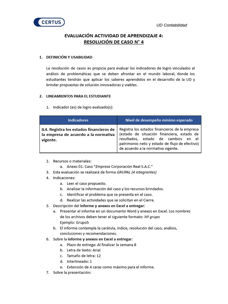 Lineamientos de Evaluación AA4 | PDF