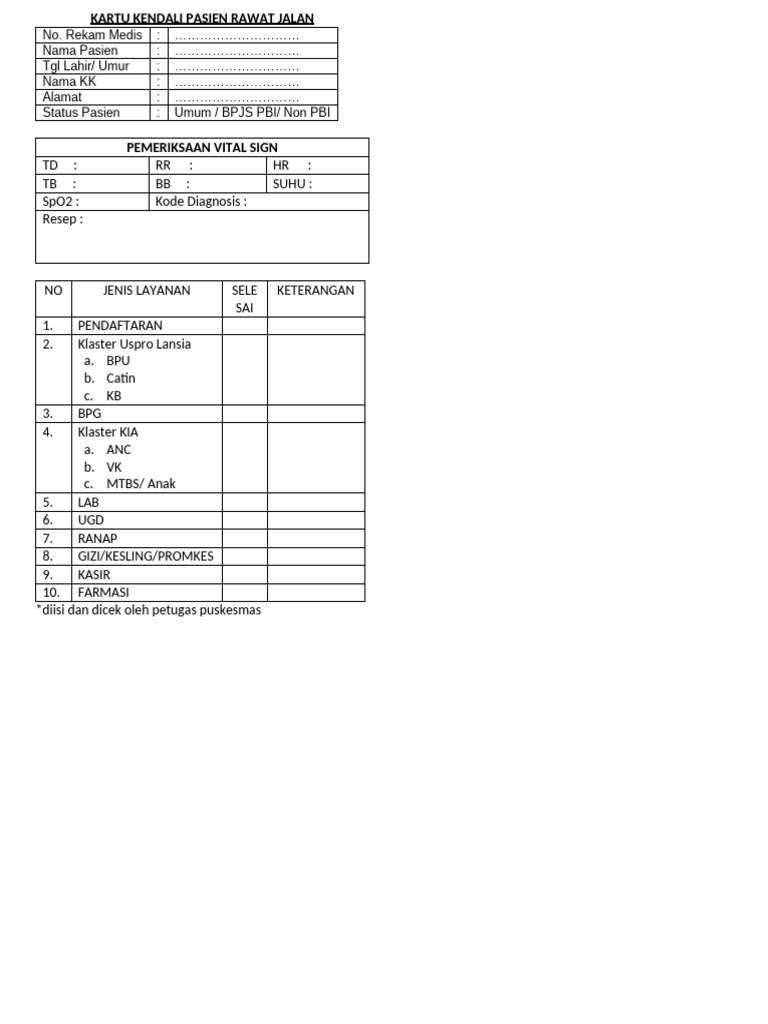 Edit Kartu Kendali Pasien Rawat Jalan | PDF