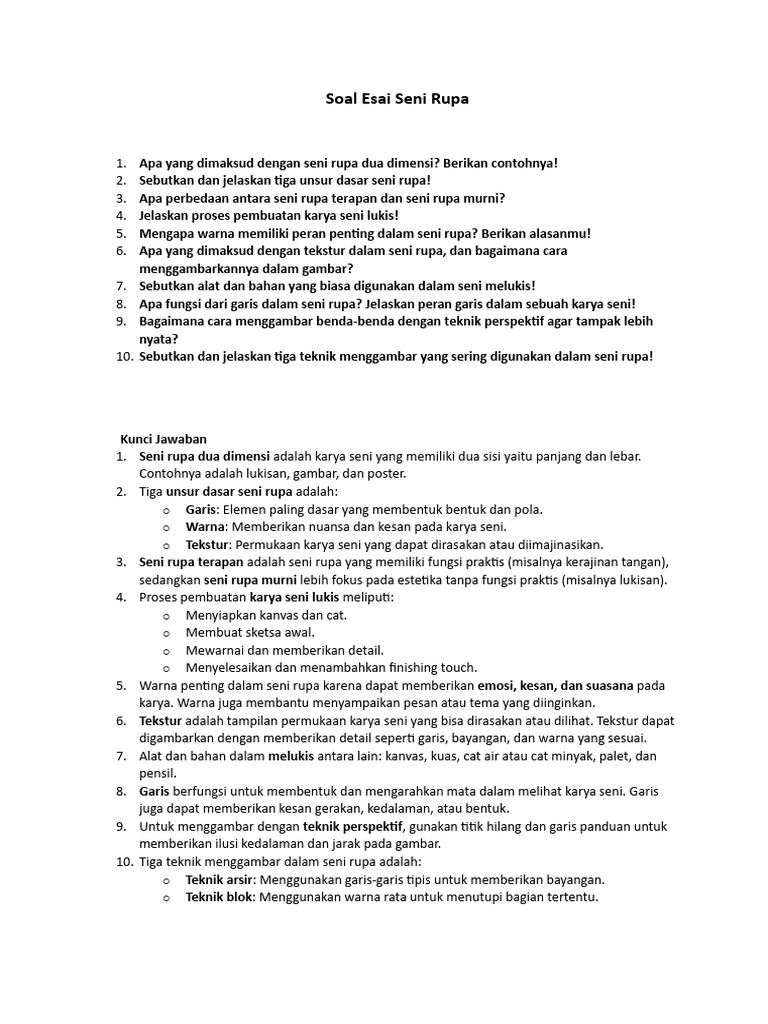 Soal Esai Seni Rupa | PDF
