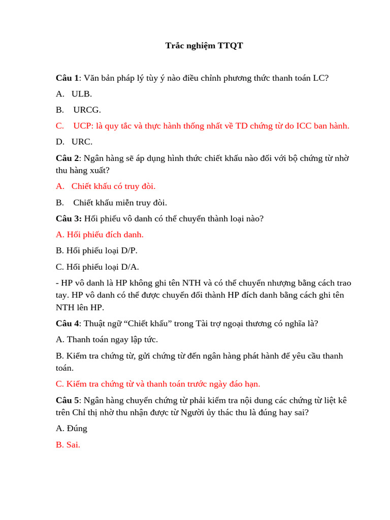 Trắc nghiệm TTQT | PDF