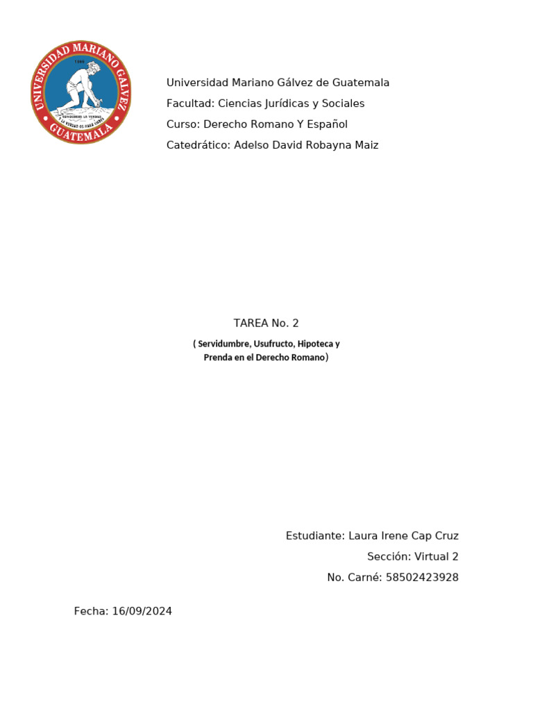 INVEST. Servidumbre, Usufructo, Prenda e Hipoteca en El Derecho Romano | PDF | Ley de hipotecas ...